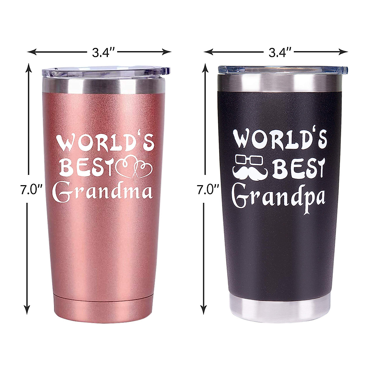 EBE EmmasbyEmma Stainless Steel Grandparents Gift Set, 20 oz Tumbler for Grandma & Grandpa, Rose Gold & Black, Includes Straw & Brush
