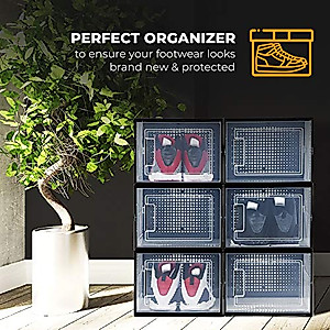 I&D DESIGNS STACBOX Shoe Organizer | Stackable Easy to Assemble for Closet | Protects Shoes | Clear Display | Declutters Spaces | Multipurpose Storage Container (SMALL Size 6 Pcs)
