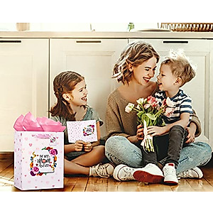 WhatSign Mothers Day Gift Bags with Handle 11.5" Medium Mother's Day Best Mom Ever Gifts Bags with Tissue Paper Happy Mother's Day Flowers Paper Gift Bags for Mom Grandmother Aunt Wife Birthday Bags