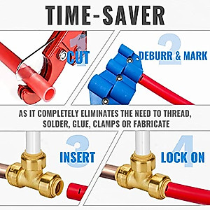 SUNGATOR Pushfit 1/2" Tee Fittings, Plumbing T Fittings 1/2 Inch, No Lead Brass Push to Connect Fittings, Push Pex Fittings Tee for PEX, Copper, CPVC Transition, with 1 Disconnect Clip, Pack of 6