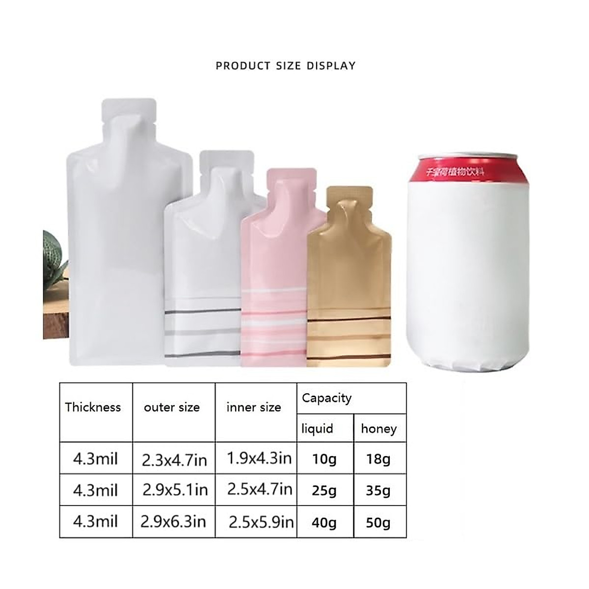 Bottle Shape Open Top Aluminum Foil Pouch Package Bag with Tear Notch Portable Cute Bottle Shape Food Preservation Smell Proof Packaging Pouches (White, 2.9×5.1in (7.5×13cm))