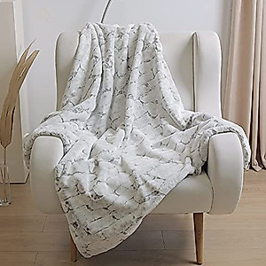Snuggle Sac Plush Faux Fur Throw Blanket, Warm and Cream Fuzzy Blanket with Marble Pattern Print, Decorative Blanket for Couch Sofa Chair Bed Living Room, 50" X 60", Gray Beige
