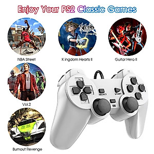 FIOTOK Wired Controller Compatible with PS2 Console with Upgraded Joystick/Double Shock/with 2.2M Cable PS2 Remote Gamepad | Enhanced (Grey)