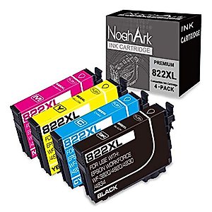 NoahArk 4 Packs 822XL Remanufactured Ink Cartridge Replacement for Epson 822 822XL T822 T822XL High Yield for Workforce Pro WF-3820 WF-4820 WF-4830 WF-4833 WF-4834 Printer (Black Cyan Magenta Yellow)