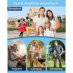 Neck Fan with Mist Spray,Personal Bladeless Folding Neck Fans that Blow Cold Air,Portable Neck Fan Rechargeable Battery Operated Quiet Headphones Device,Wearable Necklace Fan for Women Men Kids Blue