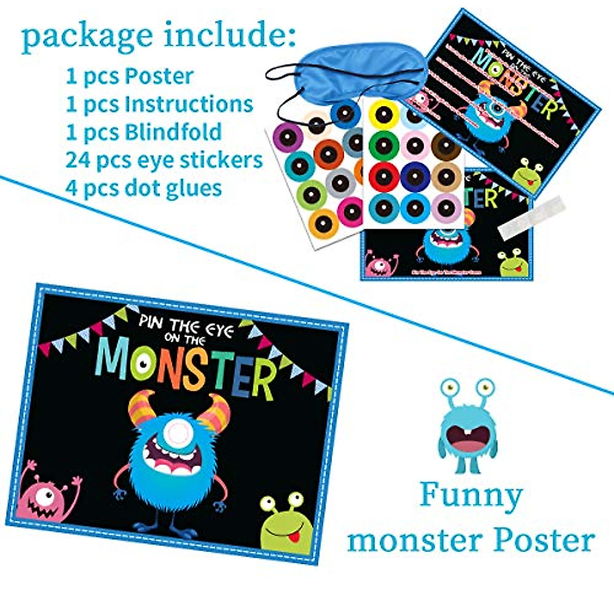 MISS FANTASY Kids Party Games, Pin The Eye on The Monster, Halloween Party Activities for Children