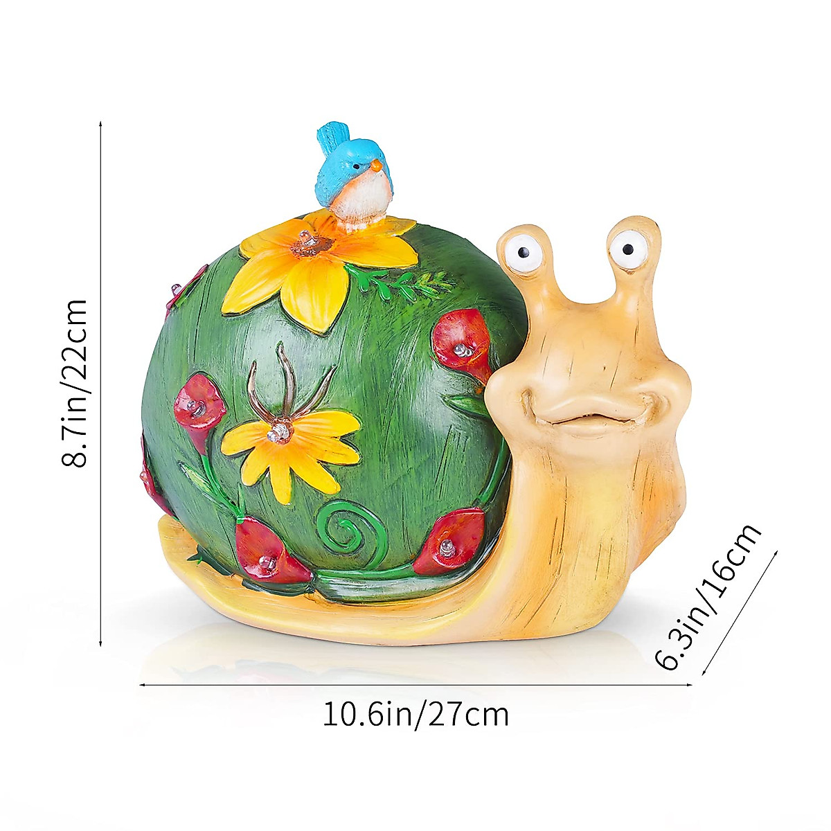Garden Statue Snail Figurine Solar Powered LED Lights Resin Animal Sculpture for Home Cafe Restaurant Office Indoor Outdoor Decorations Patio Lawn Yard Art Ornaments 10 x 8.5 Inch