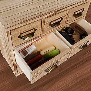 Pickei Wood Desk Drawer Organizer: Home Storage Cabinet 6 Drawers Mini Chest with Lable Holder Handles