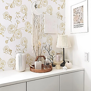 Safiyya 78.7"x17.3" Peel and Stick Wallpaper Gold and White Contact Paper Floral Wallpaper Self Adhesive Removable Wallpaper for Bedroom Covering Vinyl Rolls