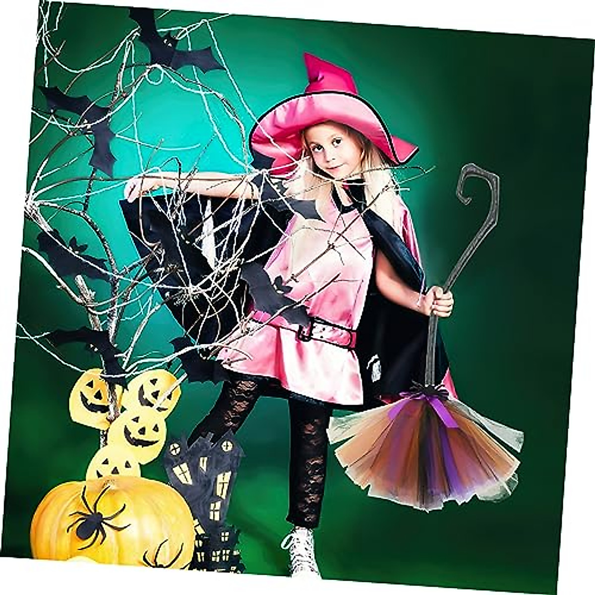 KONTONTY Halloween Prop Broom Witch Broom Halloween Props That Moves Halloween Broom Decor Broomstick Halloween Decor Halloween Witches Broom Halloween Broomstick Broom Halloween Gauze