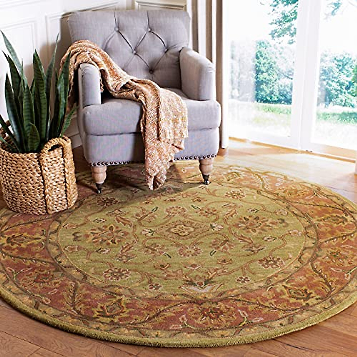 SAFAVIEH Golden Jaipur Collection 2'3" x 4' Green / Rust GJ250A Handmade Traditional Premium Wool Accent Rug