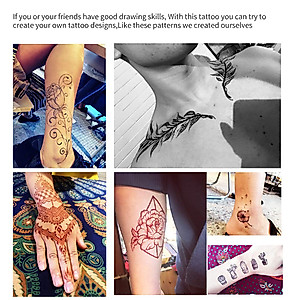 4 Pcs 3 colors Temporary Tattoo With 40 Pcs Tattoo Stencils Set, Stickers for Body Art Painting, Black Brown Maroon