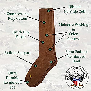 SOCKS FOR HEROES Coyote Brown Moisture Wicking, Breathable Over The Calf Foot Socks | Quick Dry Boot Socks | Made in USA