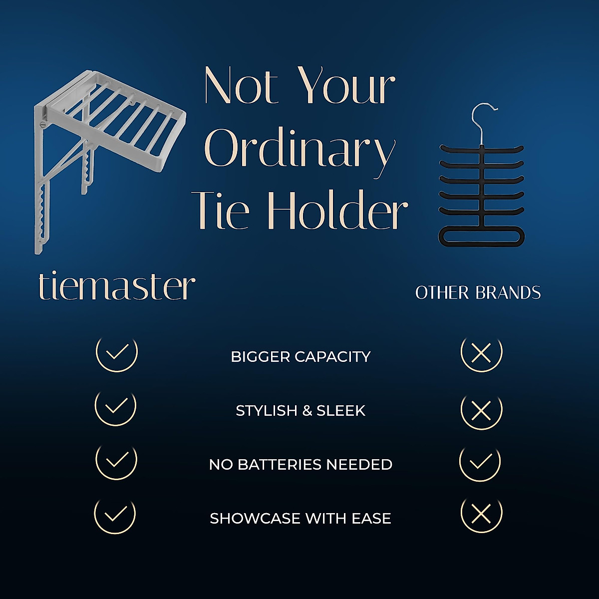 Tie and Scarf Organizer, TieMaster Battery-Free Organizer, Holds 60 Ties and Scarves, Easy Installation, Sleek Design, Preserve The Quality of Delicate Scarves and Ties