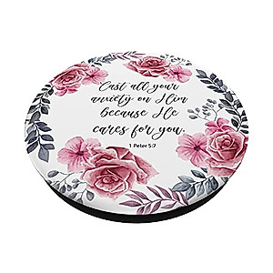 1 Peter 5 7 Pink Blue Christian Bible Verse Quote for Women PopSockets Swappable PopGrip