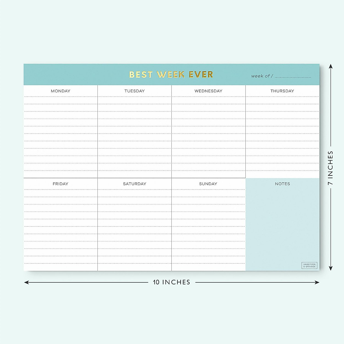 Sweetzer & Orange Weekly To Do List Pad. Minty Gold Weekly Planner Notepad with Daily Planner Agenda Squares. 7x10” Day Planner 2024 2025 - Student Planner, Work Planner and Checklist Note Pad.