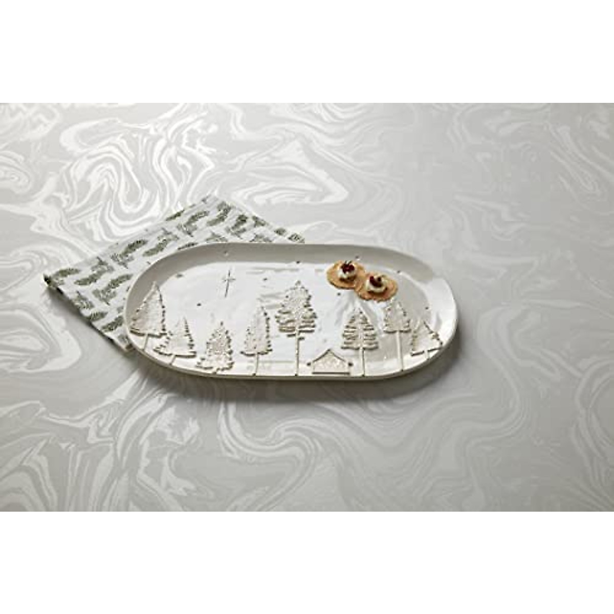 Mud Pie Stoneware White Christmas Tree Serving Platter