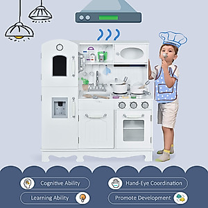 Qaba Large Kids Kitchen Playset with Telephone, Water Dispenser Simulation Cooking Set