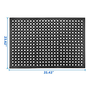 Rubber Door Mat, Anti- Fatigue Drainage Floor Mat, Non-Slip Bath Mat for Kitchen Bathroom Restaurant Bar Garage Garden Industrial, Indoor Outdoor, Black 24" x 36"
