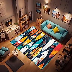 Surfboard Cartoon Graffiti Carpet, Cartoon Surfboard Carpet, Non-Slip mat Suitable for Kitchen Living Room Bedroom Decoration, Beach Surfboard Carpet, Fun Soft Bathroom mat 40x60inch