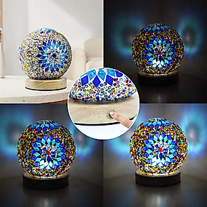 hanvate Turkish Style Handmade Night Light with Wooden BaseTurkish Table lamp with Infinitely Adjustable Brightness and USB Charging-fornightlight,Kids Room and Adult Room Bedroom Bedside Lamps