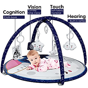 Baby Play Mat - Baby Gym Washable Baby Mat Covers Baby Activity Play Mat with 6 Toys,Thicker Non-Slip Tummy Time Mat for Infants Baby Registry Search