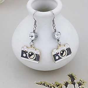 NC Camera Earrings with Birthstone Photographer Earrings Personalized Retro Camera Earrings Photography Gift Camera Charms Jewelry (Camera Ear RG)