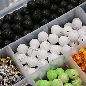 Geemfi 300pcs Chakra Bead Lava Bead Stone Beads Kits Chakra Bracelet Kits for Necklace Earring Bracelet with 1 Scissors 2 Roll Elastic Stretch String 50pcs Pendant Accessories