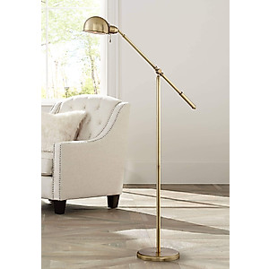 360 Lighting Dawson Modern Task Pharmacy Light Floor Lamp Standing 55" Tall Antique Brass Metal Adjustable Balance Boom Arm Gold Shade Decor for Living Room Reading House Bedroom Family Home