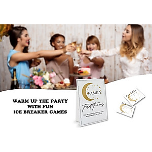 Golden Moon Theme Favorite Family Traditions Baby Shower Games Set(1 Sign and 20 Cards), Games for Baby Shower, Wedding Shower Bridal Shower, Game Night, Gender Reveal Party, Family Day Decorations 06