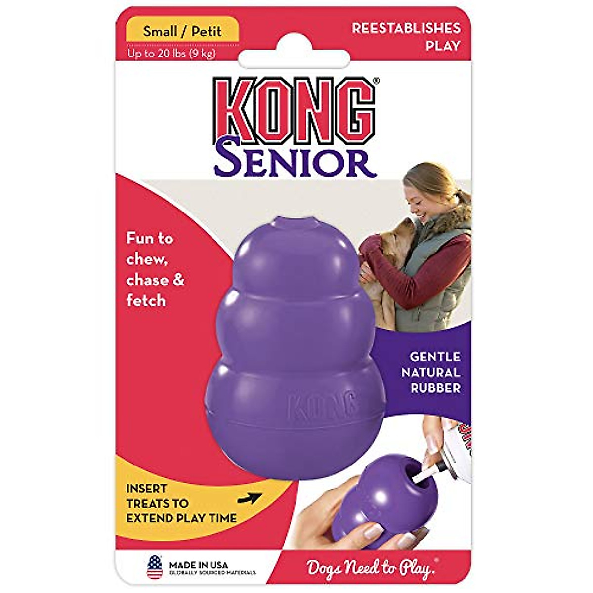 KONG - Senior Dog Toy Gentle Natural Rubber - Fun to Chew, Chase and Fetch - for Small Dogs