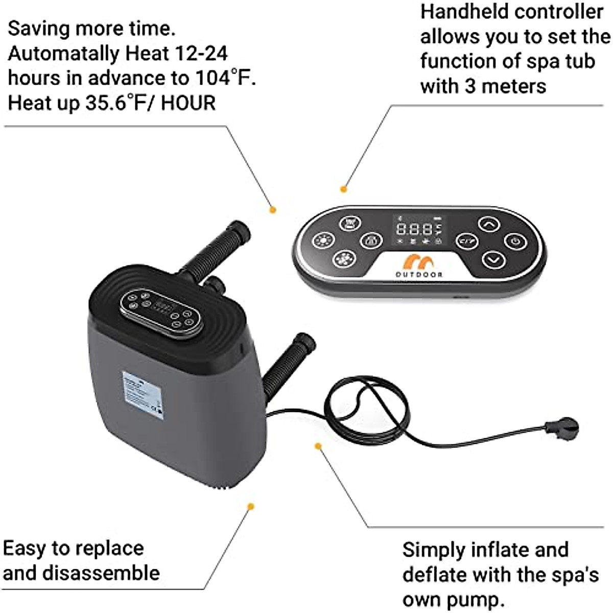 #WEJOY Inflatable Hot Tub 76 x 76 x 27 in Air Jet Spa 5 Person Outdoor Round Heated Hot Tub Spa with 120 Bubble Jets