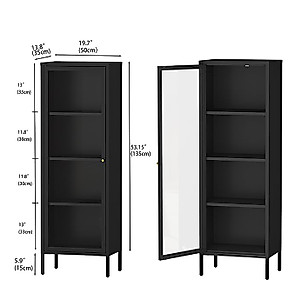 MIOCASA Display Cabinet Steel Storage Cabinet, Bookcase with Glass Door Accent Tall 4 Tier File Cabinet for Home, School, Gym, Bathroom and Office (H150-Glass 1D)