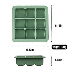 haakaa Baby Food and Breast Milk Freezer Tray, Silicone Freezer Tray with Lid, Baby Food Storage Container, Perfect for Homemade Baby Food, Vegetable & Fruit Purees, 9 x 1.2 oz, Pea Green