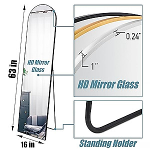 SCWF-GZ 63x16 Mirror Full Length Floor HD Glass Aluminum Metal Frame Dressing Arch Mirrors Wall Mounted or Standing for Entryway Bedroom Living Room 63 16 inch Black
