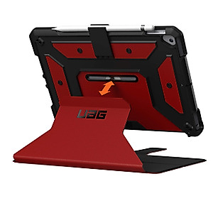 URBAN ARMOR GEAR UAG Designed for iPad 10.2 Case Red Magma, 9th Generation 2021, 8th Gen 2020, Rugged Heavy Duty Protective Durable Folio Cover & Kick Stand, w/Pencil Stylus Holder, Metropolis Series