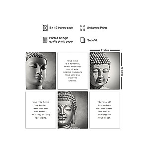 Inspirational Buddhism Quotes Set - Zen Home Decoration Wall Art Decor for Living Room, Yoga Studio, Office - Unique New Age Gift for Buddhist, Meditation Instructor - 8x10 Buddha Prints - Unframed