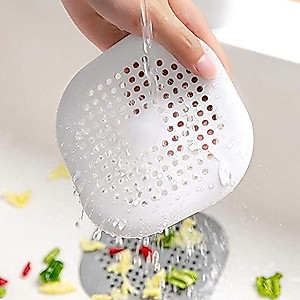 Shower Drain Hair Catcher - Silicone Square Drain Cover for Shower or Kitchen Drain - Catches Hair & Debris Without Blocking Drainage - 5.7- inch Square Drain with Suction Cups 2 Pack (Black)