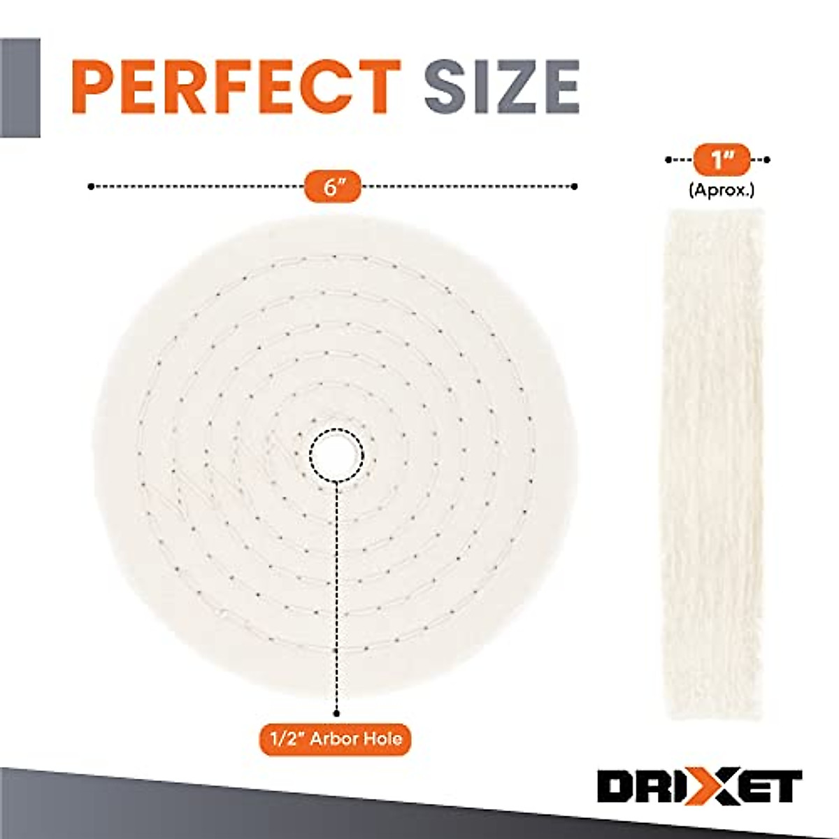Buffing Wheels for Bench Grinder - 6 Inch Extra Thick Buffing Wheel Fine Cotton Sewn Rigid Treated Spiral with a 1/2” Center Arbor Hole - 80 Ply Polishing Wheel for Bench Grinder – by Drixet