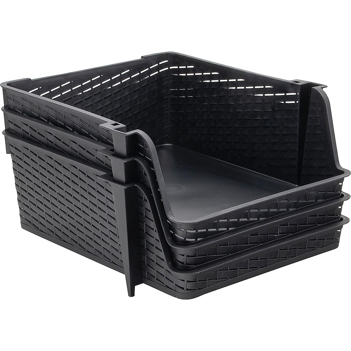 Advantus Nest and Stack Open Lid Storage Bin, Black, 3/Pack (39221)