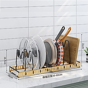 BEITESI Pot rack organizer Pot Cover Manager Rack Pot and pan organizer for cabinet Bracket with 10 adjustable compartments Baking frying rack for kitchen cabinets, cooking utensils (B-long-gold)