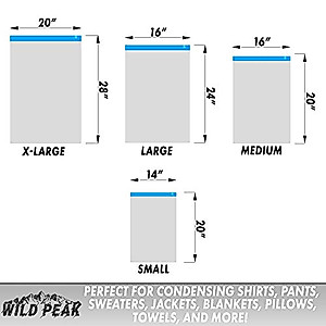 Wild Peak Space Saver Dry Bags for Clothing (Small to X-Large). Pack of 16 Bags. Roll-Up Compression Storage No-Vacuum Reusable Packing Organizers