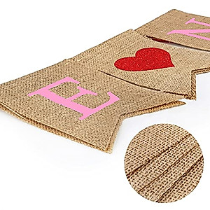 Valentines Day Burlap Banner, Valentines Decor for Home, Be Mine Hanging Banner & 28 Pcs Felt Heart Garland Banner Decor for Mantle Fireplace Wall, Decorations Pre-Assembled - No DIY Required