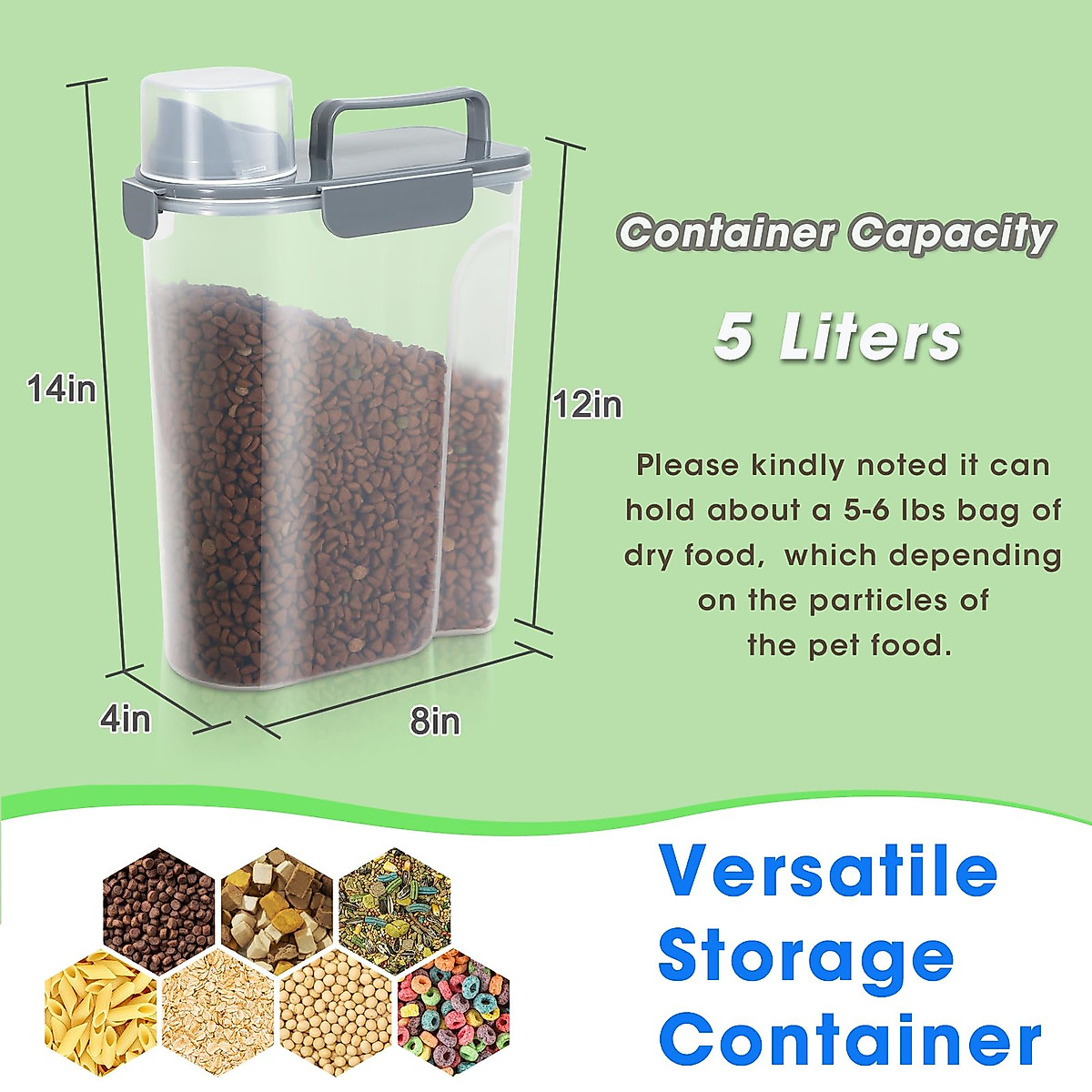 TBMax Large Cat Food Storage Container, Portable Dog Food Container with Upgraded Large Spout and Cup, Travel Pet Food Storage Dispenser for Small Animal Kibble Storage, Bird Seed Container - Grey