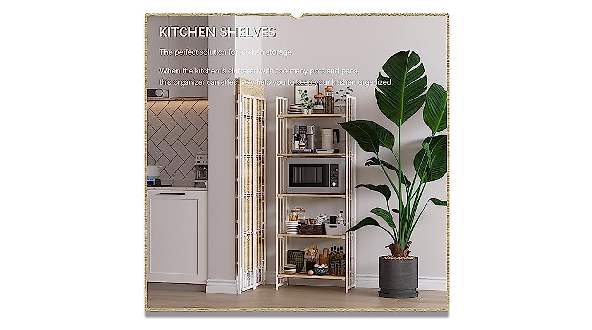 4NM No-Assembly 5 Tiers Folding Bookshelf Storage Shelves Vintage ...