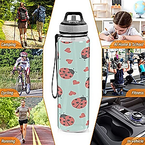 xigua Ladybug Water Bottle with Straw Lid,32 oz Leakproof Sport Water Bottle with Wide Handle for Gym,Cycling,School,Travel