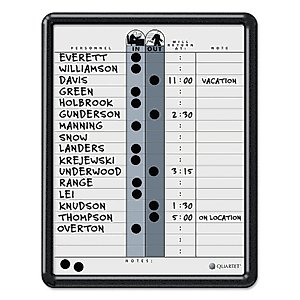 -- Employee In/Out Board, Porcelain, 11 x 14, Gray, Black Aluminum Frame