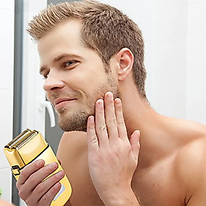 Kemei Cordless Metal Double Electric Shaver Razor for Men Close Electric Shavers, Type-C Rechargeable for Wet/Dry Shaving