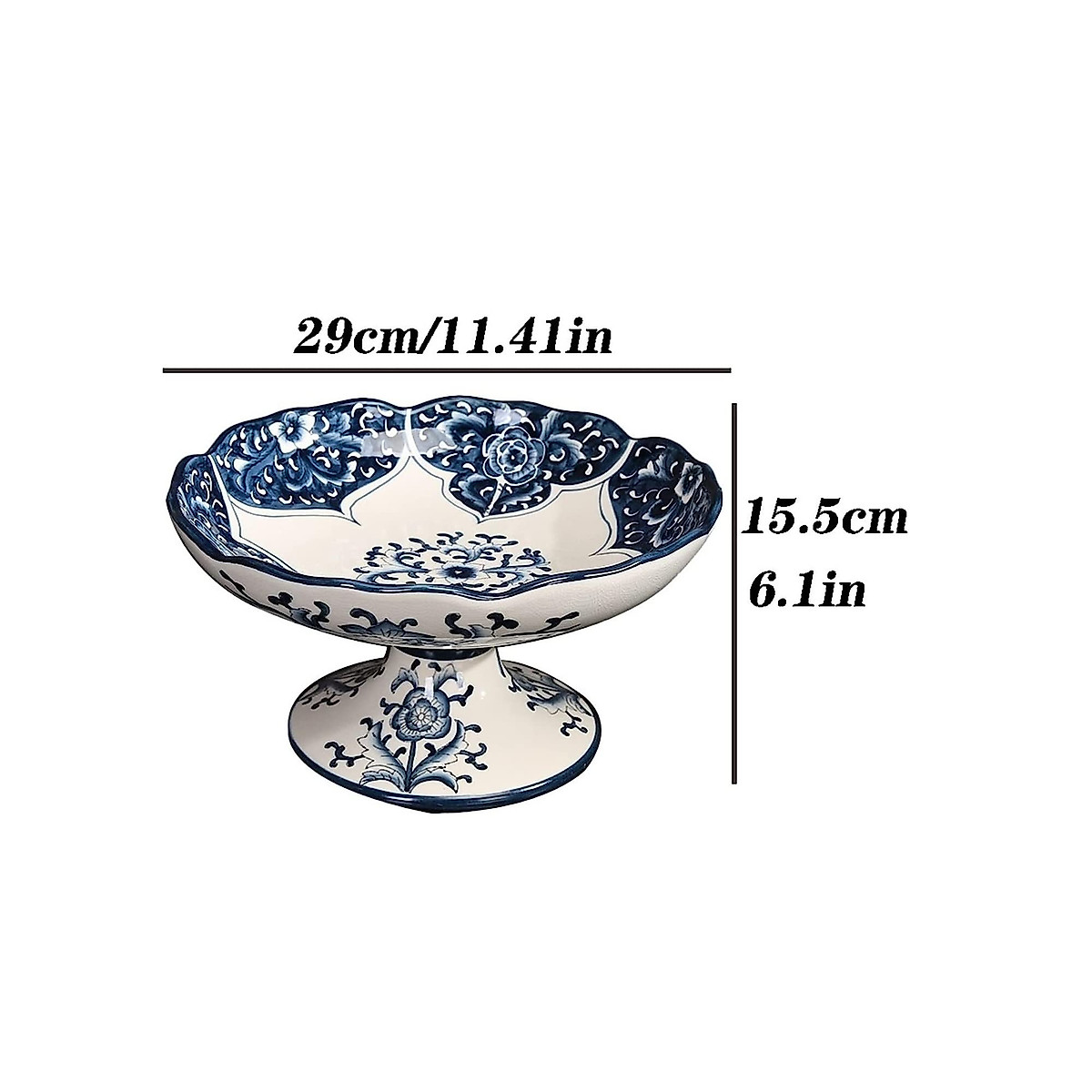 NTTNL Fruit Bowl Creative Blue and White Ceramic Fruit Plate Living Room Coffee Table Snack Dried Fruit Bowl Storage Plate Vegetable Salad Kitchen