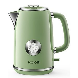 Electric Kettle, 1.8 L Hot Water Boiler Heater with Thermometer, 1500W Retro Electric Tea and Water Kettle with LED Indicator, 100% Stainless Steel, Auto Shut-Off & Boil-Dry Protection, Retro Green